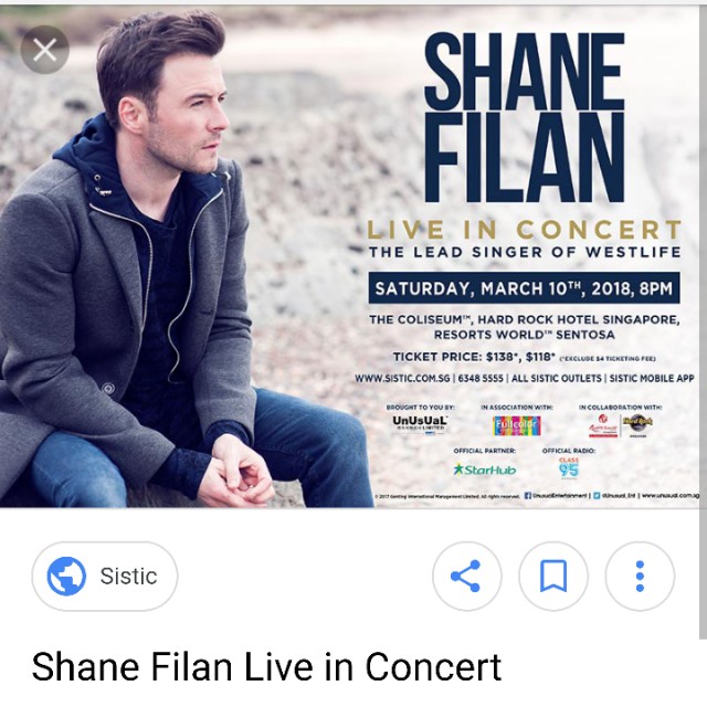 2x Shane Filan Concert Ticket at THE COLISEUM @ RWS Hard Rock Hotel ...