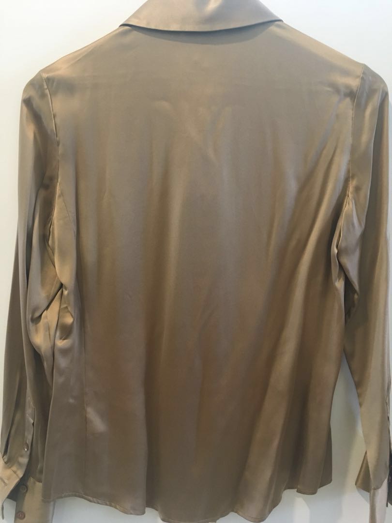 PURE silk satin blouse - bronze, Women's Fashion, Tops, Blouses on ...
