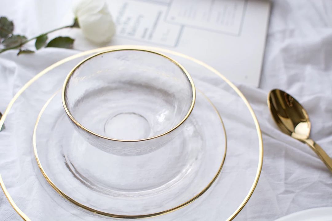 PO Transparent Glass Plates with Gold Trimmings, TV & Home Appliances ...