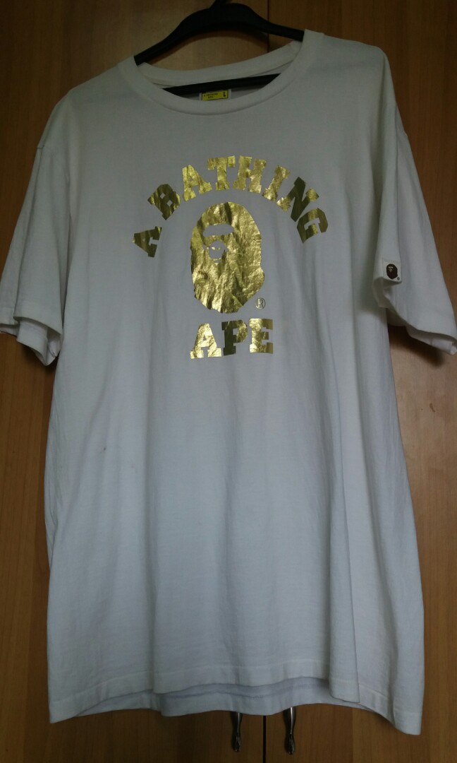 Gold foil bape logo white shirt, Men's Fashion, Tops & Sets, Tshirts ...