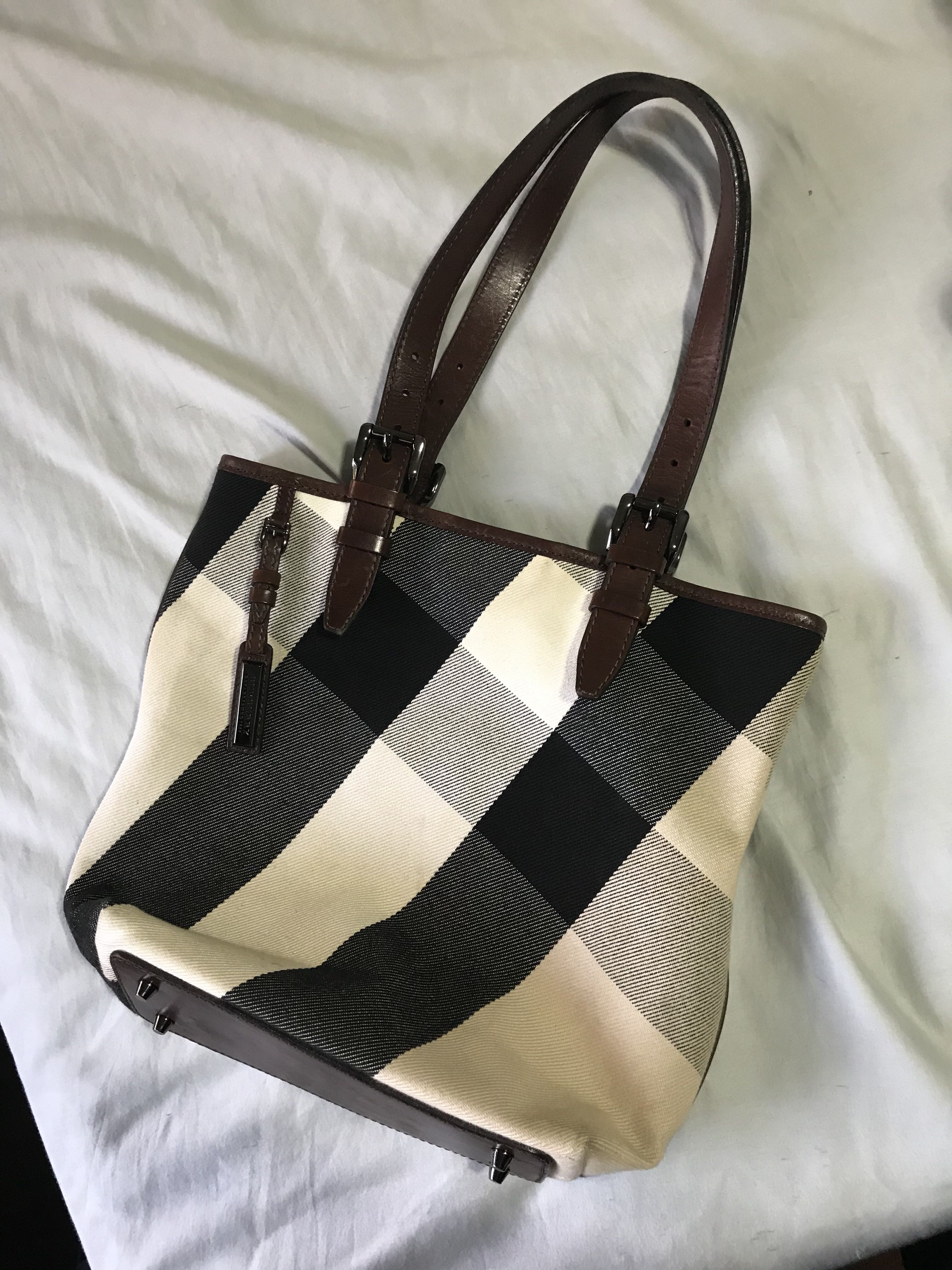 Burberry Mega Check Canvas/Leather Tote Bag, Women's Fashion, Bags ...