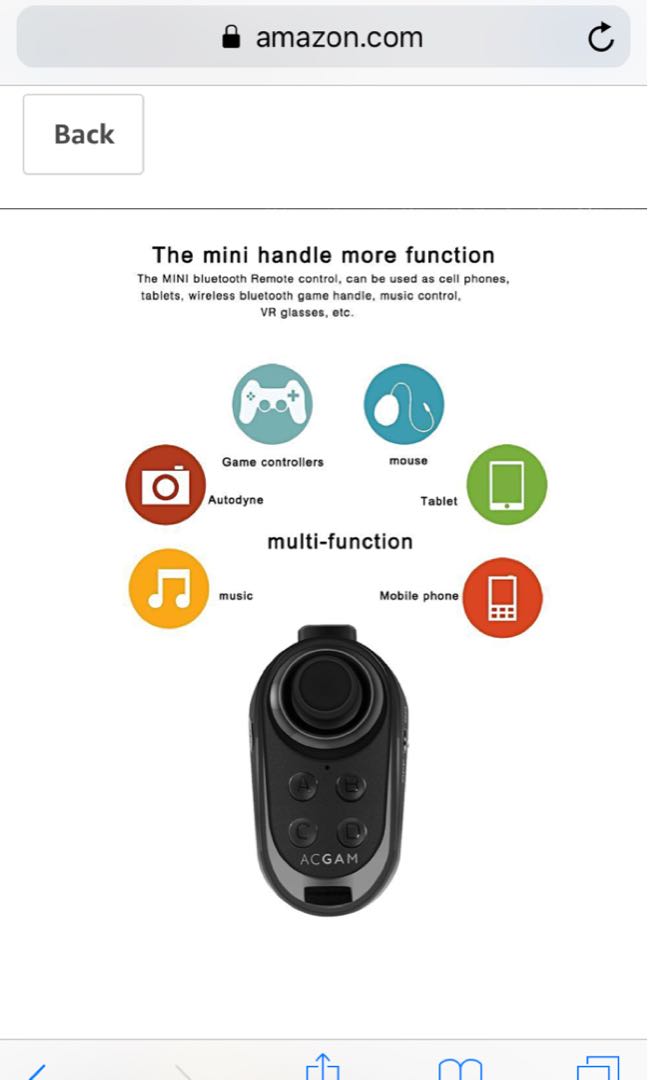ACGAM R1 Bluetooth 4.0 Wireless Gamepad VR Remote Mini Game Controller ...