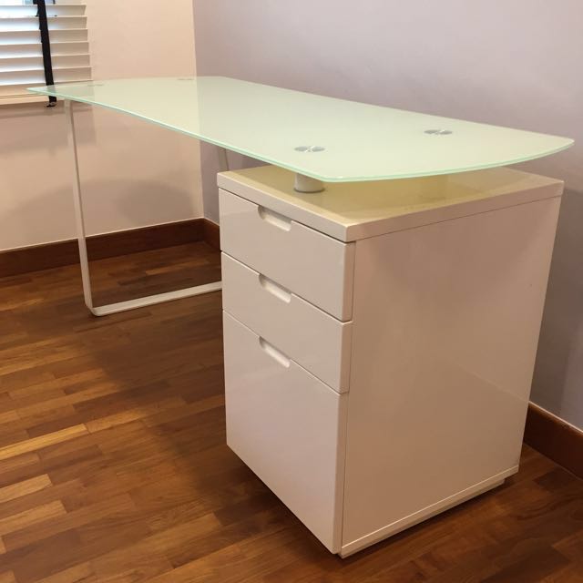 Work / study table (glass top), Furniture & Home Living, Furniture ...