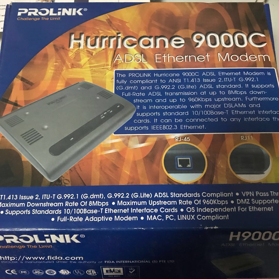 ADSL Modem Prolink Hurricane 9000, Computers & Tech, Parts ...