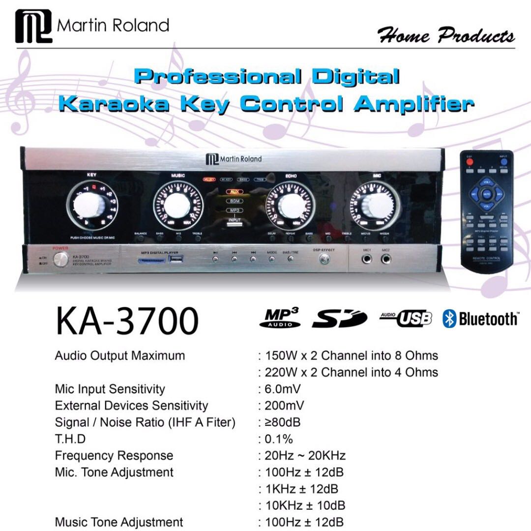 Martin Roland Karaoke Set KA3700B c/w Bluetooth & Key Control, Audio ...