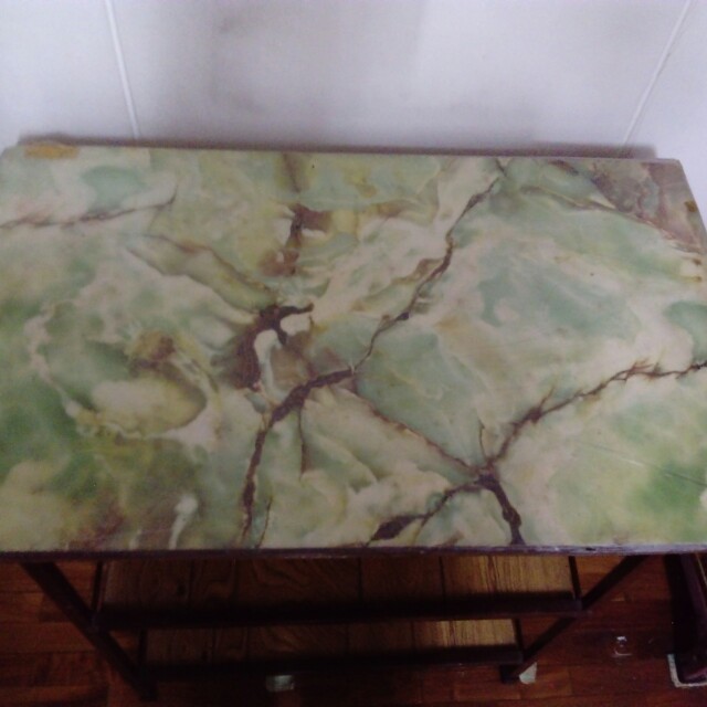 Retro green formica side table w 2 shelves, Furniture & Home Living ...