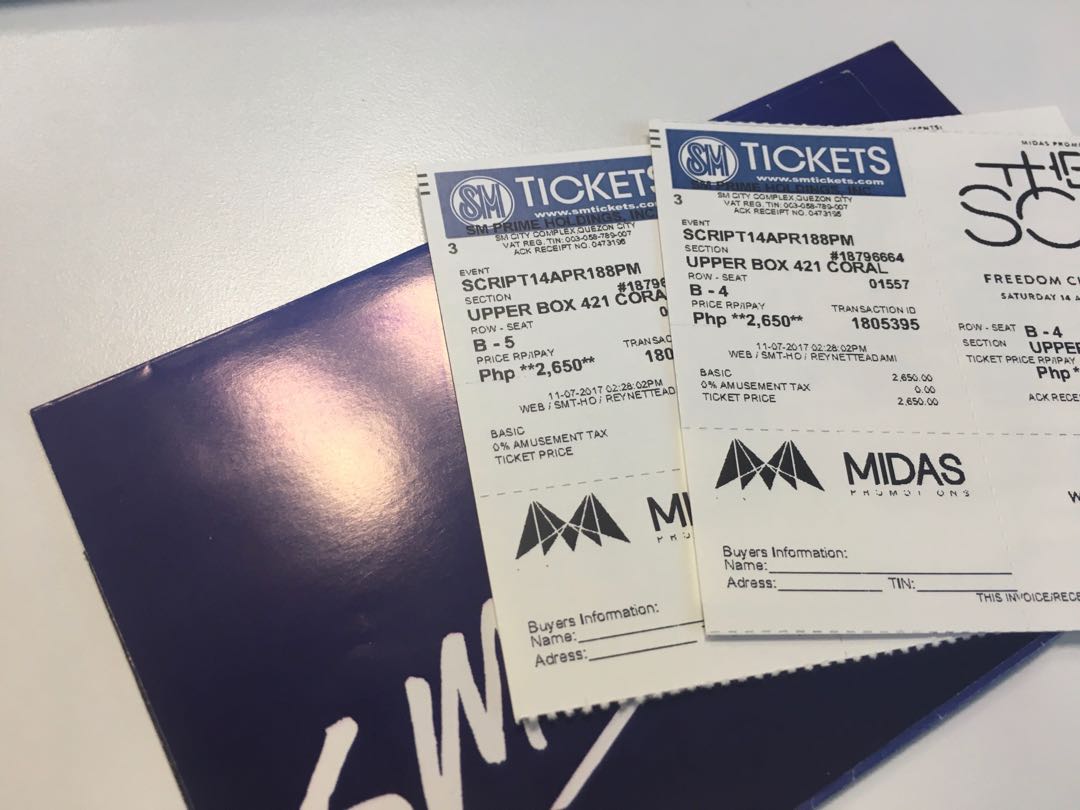 2 Upper Box The Script Tickets, Tickets & Vouchers, Event Tickets on ...