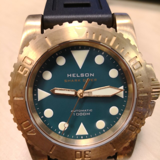 Helson 45mm shark diver in brass, Luxury, Watches on Carousell