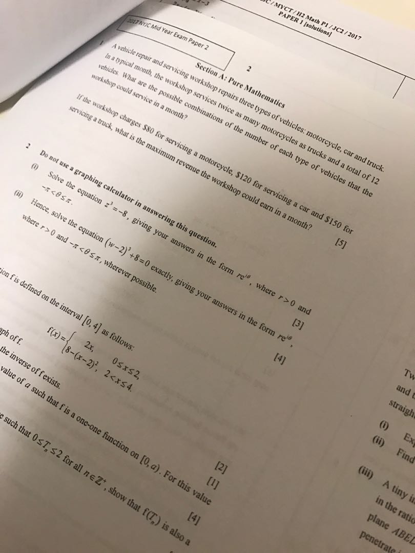 H2 Math 2017 J2 Mid year practice papers, Hobbies & Toys, Books ...