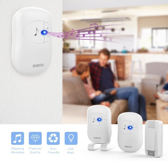 124.Wireless Doorbell, AVANTEK Digital Door Bell Kit, 1 Transmitter 1 ...