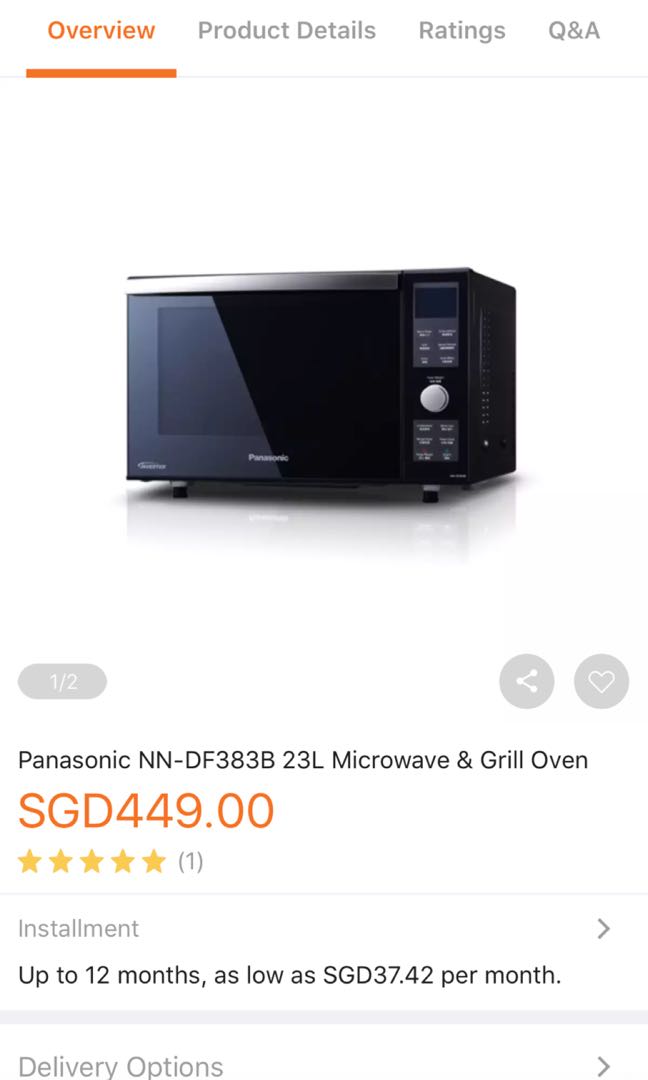 Panasonic NN DF383B 23L microwave & grill oven, TV & Home Appliances ...
