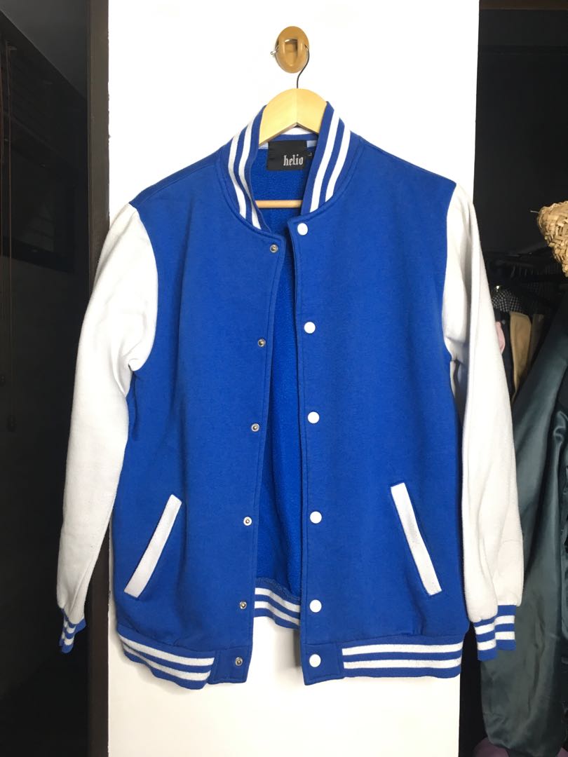 Plain blue and white varsity jacket, Men's Fashion, Coats, Jackets and ...