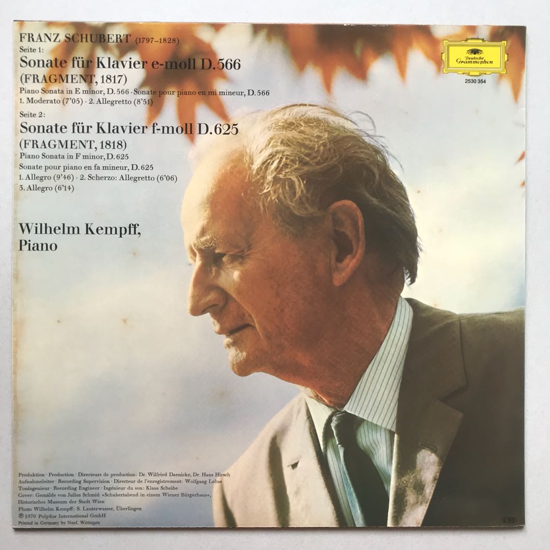 Schubert Piano Sonatas D566 & D625 Kempff DG 2530354, TV & Home ...
