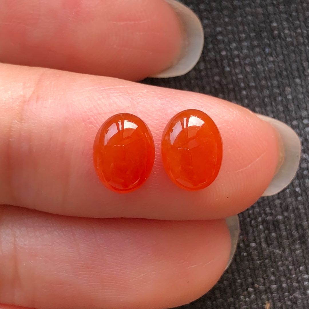 Icy A-Grade Type A Natural Orange Jadeite Jade Oval Cabochon Pair No ...