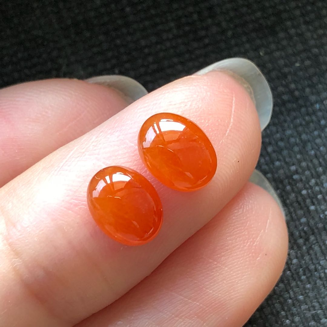 Icy A-Grade Type A Natural Orange Jadeite Jade Oval Cabochon Pair No ...