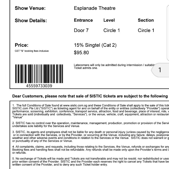 SISTIC ticket to Curious Incident of the Dog in the Night time, Tickets ...