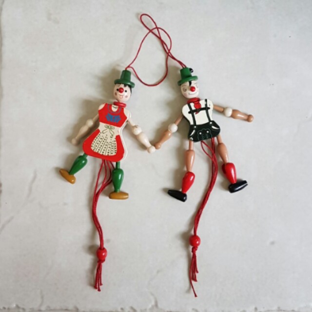 Vintage Pair FAMO AUSTRIA Wooden Jumping Jacks Pull String Toy Puppets ...