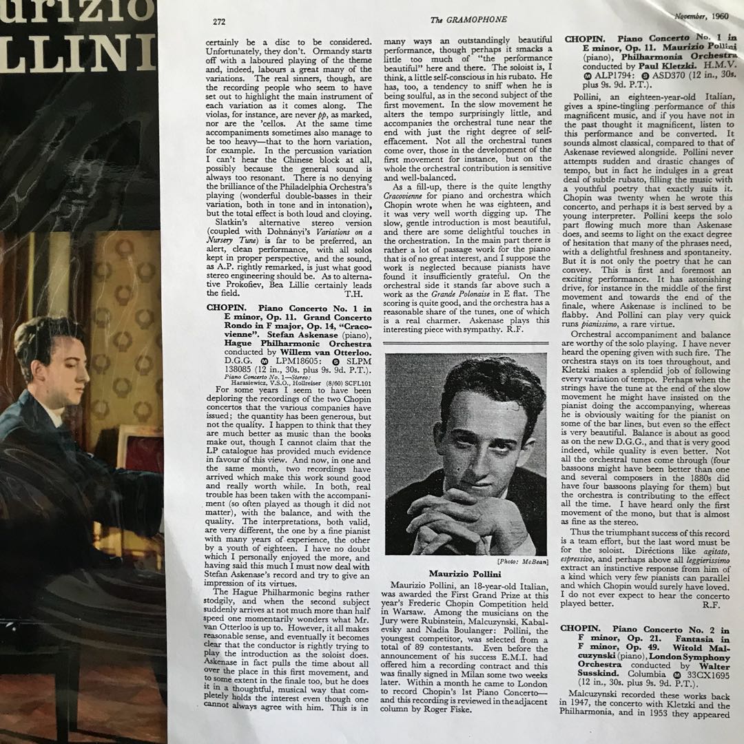 Chopin Piano Concerto 1 Pollini & Kletzki EMI ASD 370, Hobbies & Toys ...