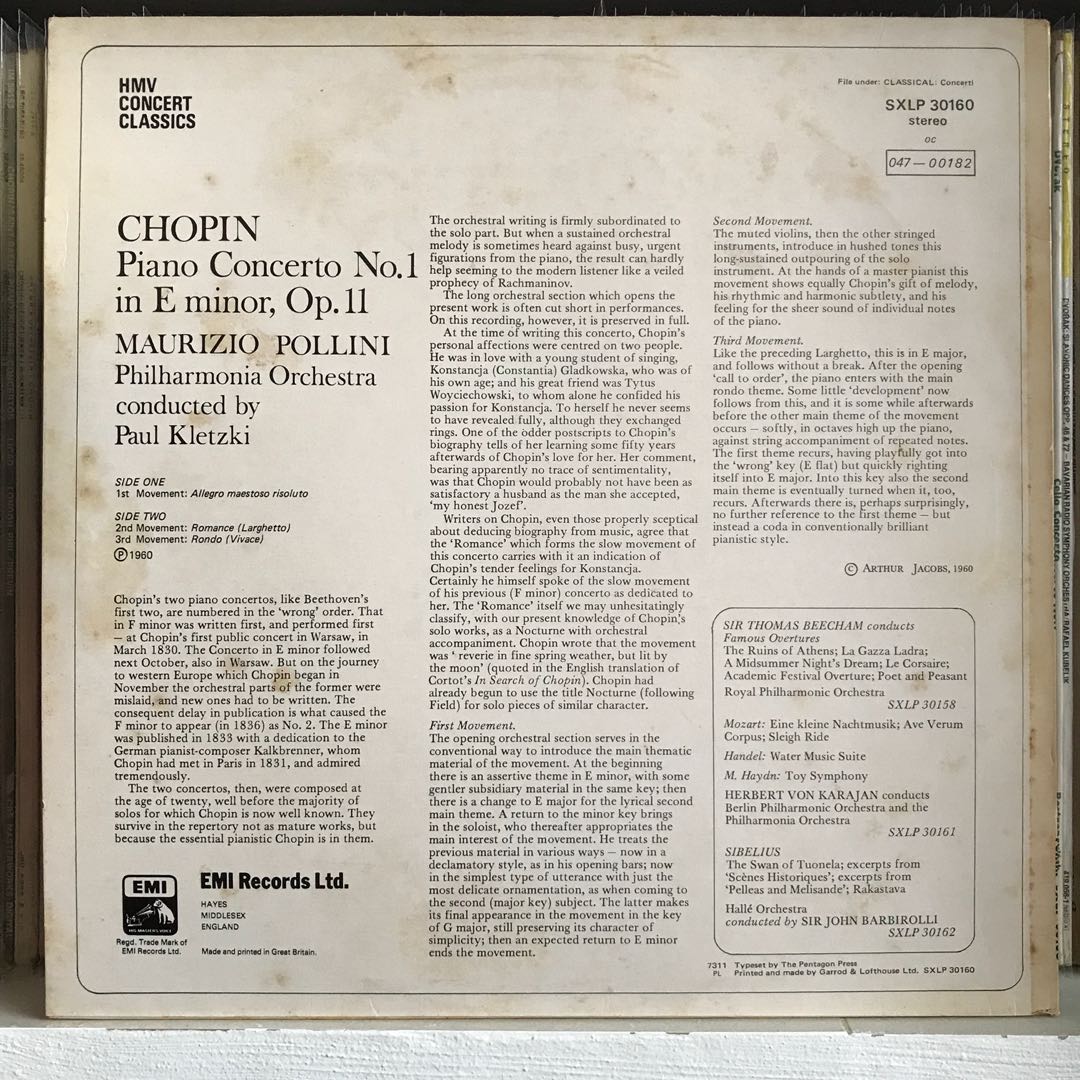 Chopin Piano Concerto 1 Pollini & Kletzki EMI SXLP 30160, Hobbies ...