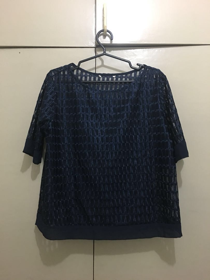 Dark Blue Knitted Top, Women's Fashion, Tops, Others Tops on Carousell