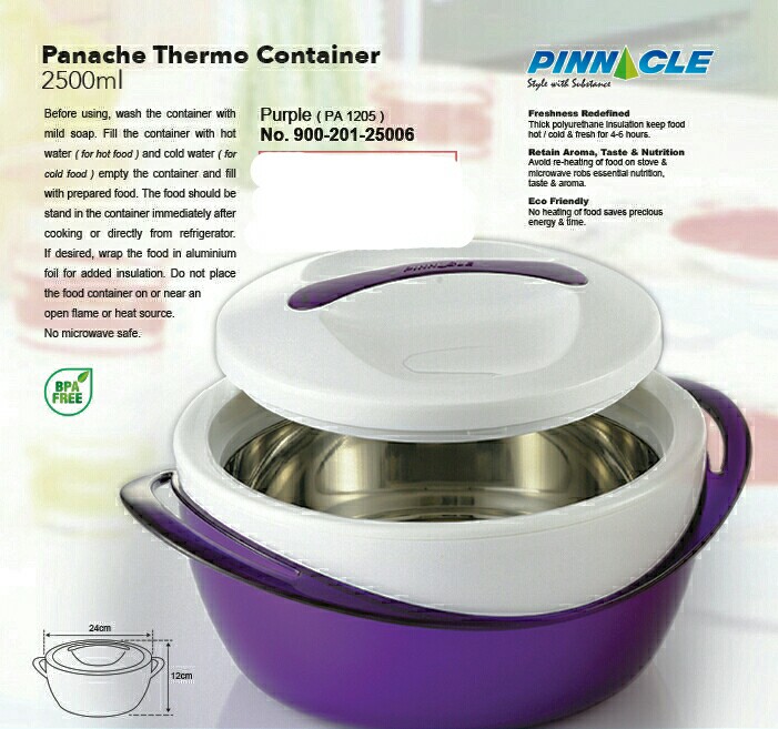 Panache Thermo Container 2500ml, TV & Home Appliances, Kitchen ...