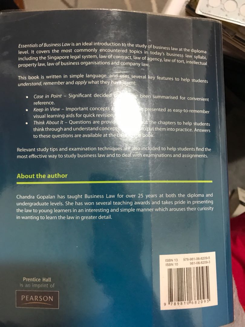 PEARSON BUSINESS LAW BOOK BY CHANDRA GOPALAN, Hobbies & Toys, Books ...