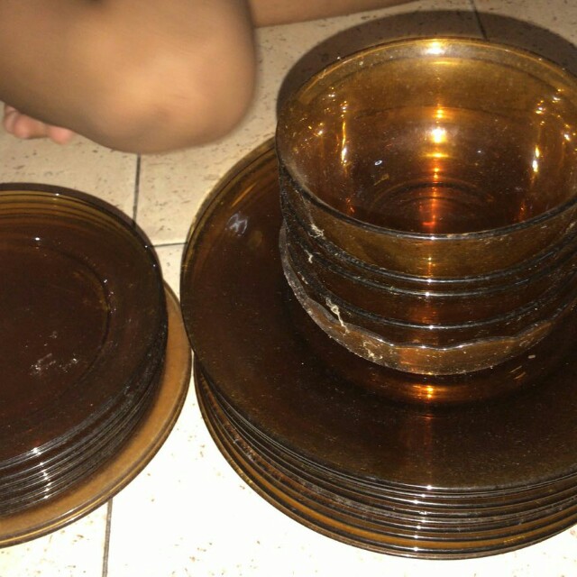 Vintage brown plates.bowls..n flass, Furniture & Home Living ...