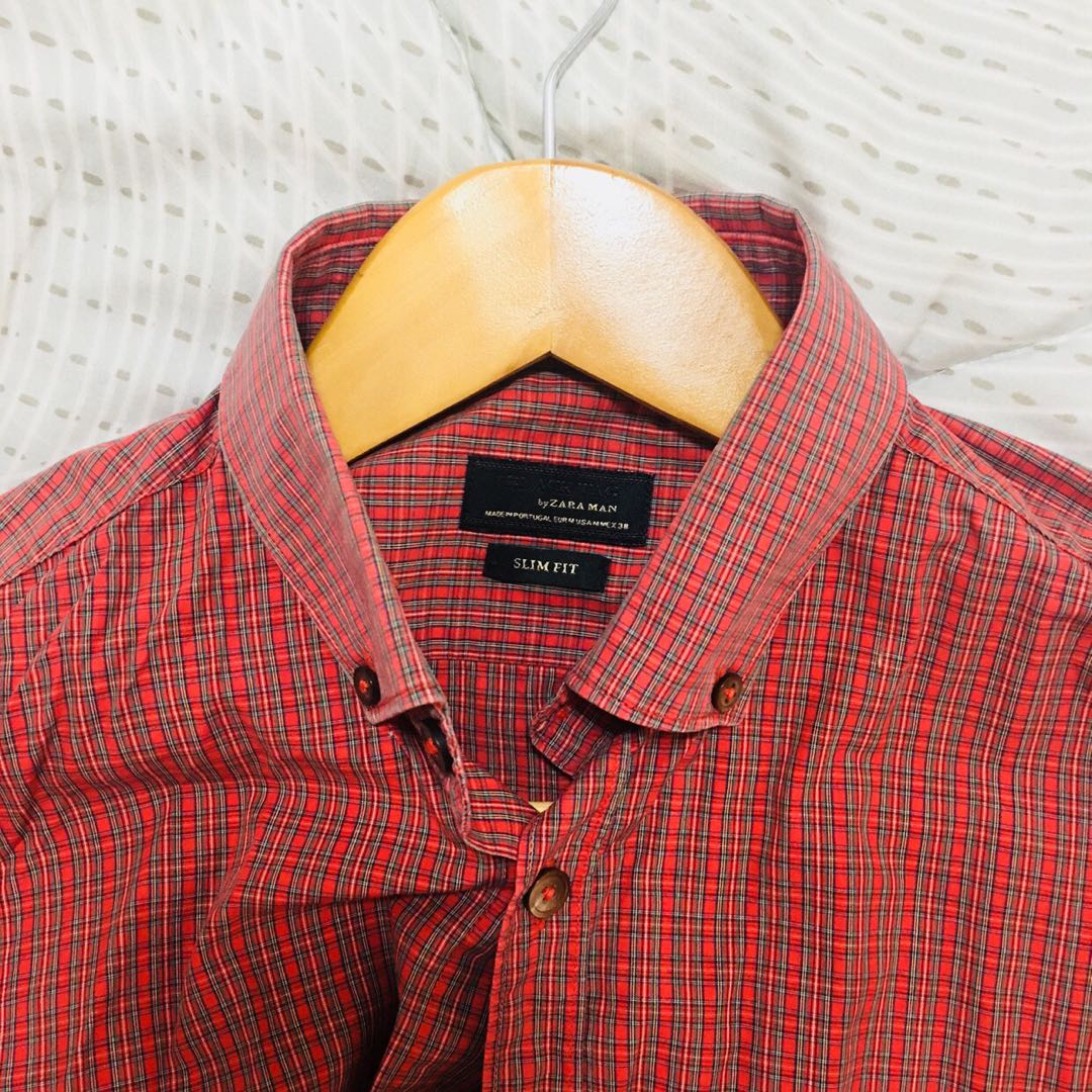 Zara Man red check shirt, Men's Fashion, Tops & Sets, Tshirts & Polo ...