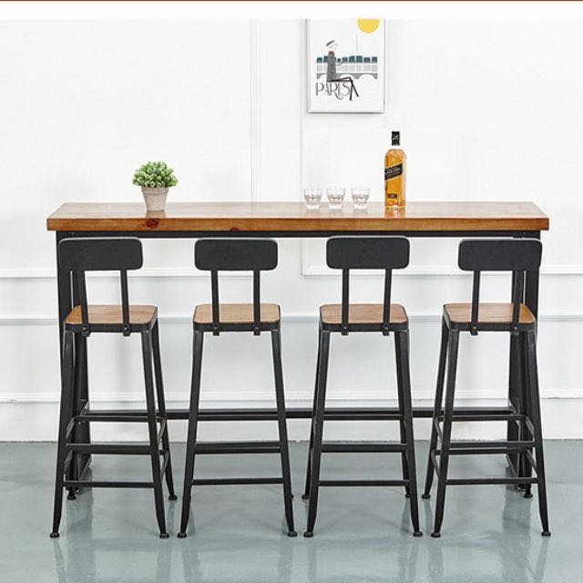 (11 Colors) Loft Style Bar Table + Bar Stool Set, Furniture & Home ...
