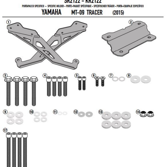 Givi SR2122 Top Case Rack for Yamaha MT-09 Tracer, Motorcycles ...