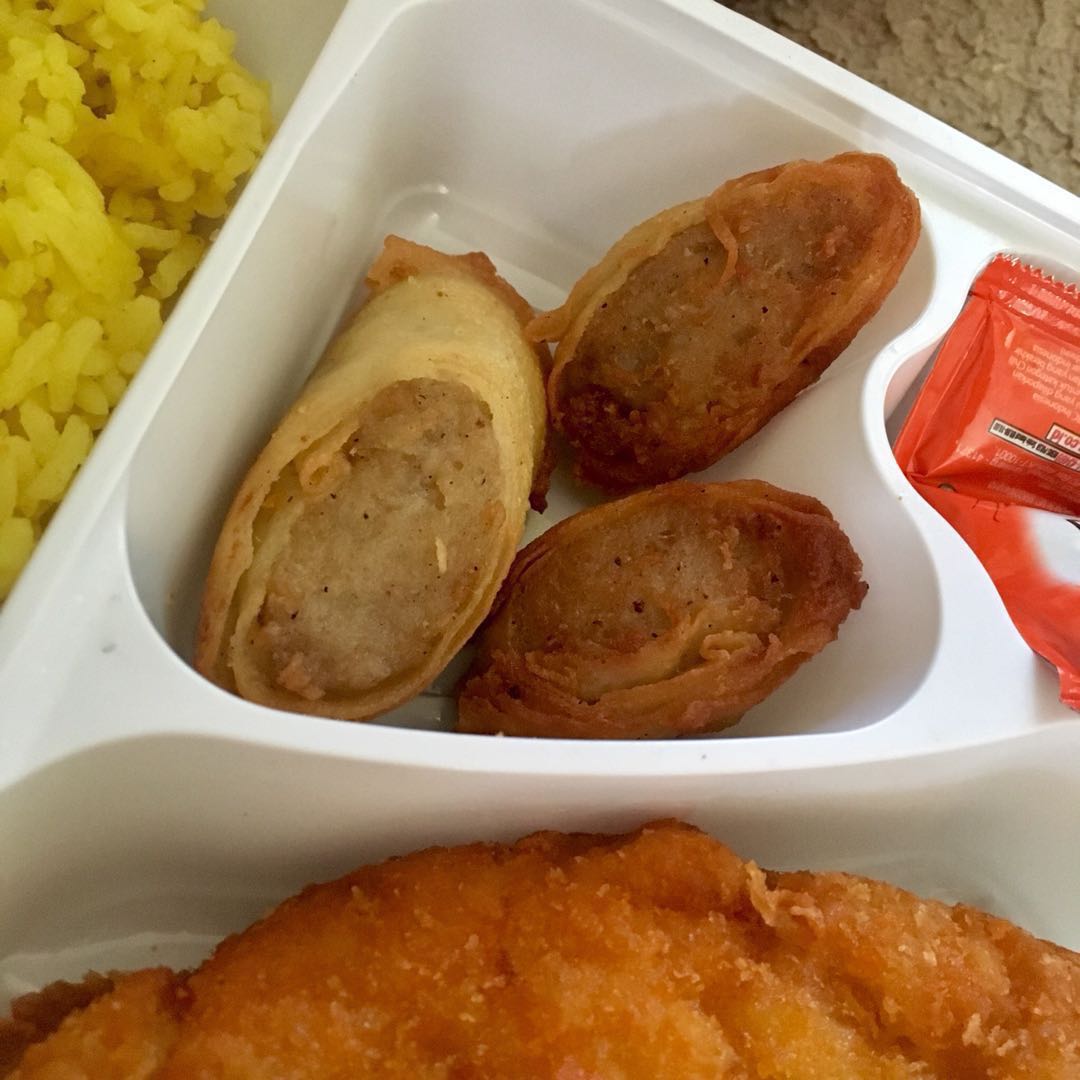 Nasi kuning bento chicken katsu & egg roll, Makanan & Minuman, Makanan ...