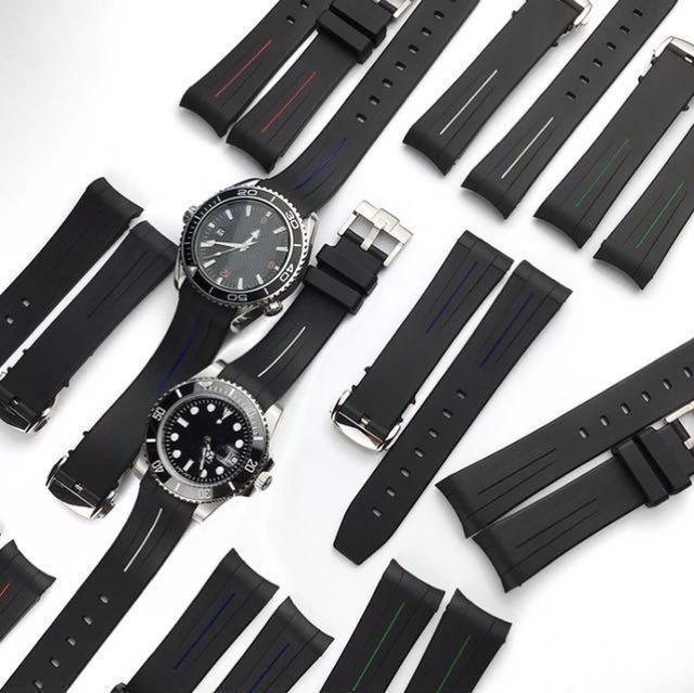 20mm Black rubber strap with racing lines, Luxury, Watches on Carousell
