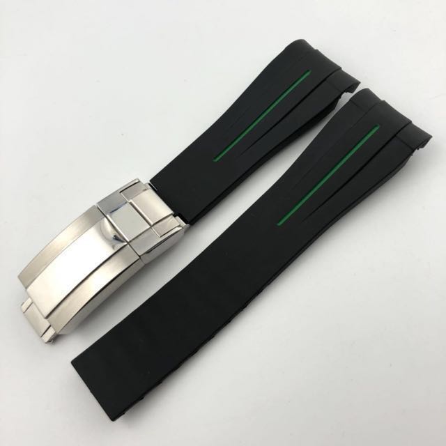 20mm Black rubber strap with racing lines, Luxury, Watches on Carousell