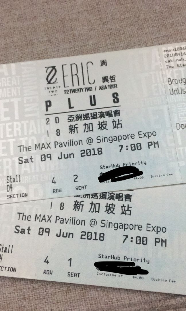 Eric chou concert ticket(original price), Tickets & Vouchers, Event ...