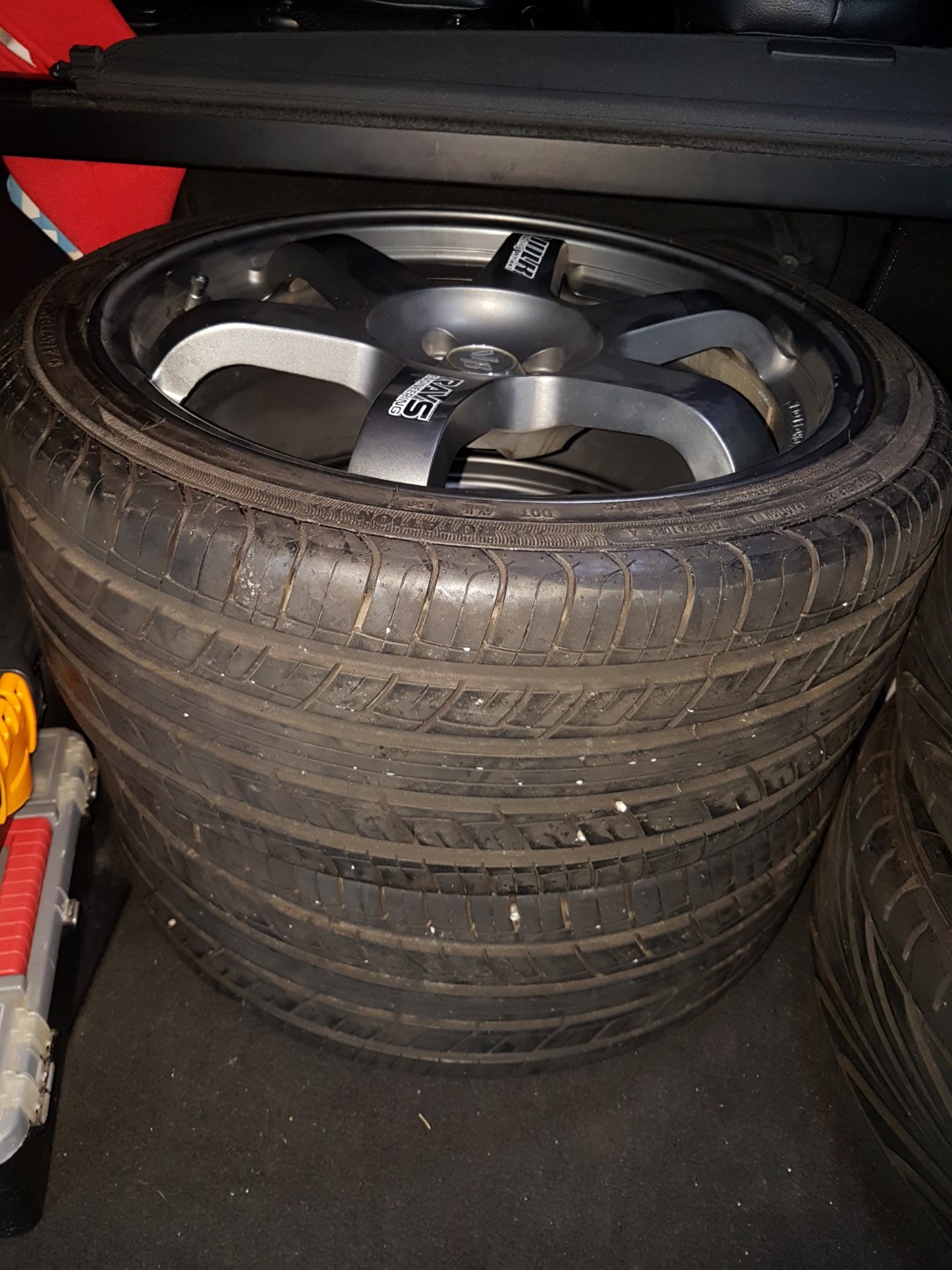 4x100 Volk Racing TE37 gunmetal rims with 60% tyre thread, Car ...