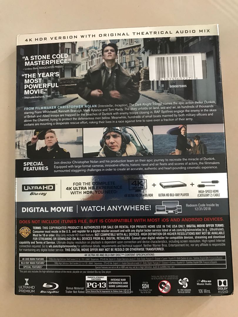 Dunkirk UHD 4K Blu-ray, Hobbies & Toys, Music & Media, CDs & DVDs on Carousell