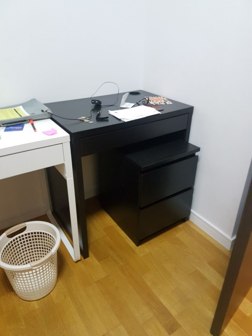 Ikea black brown study table with pedestal drawer, Furniture & Home ...