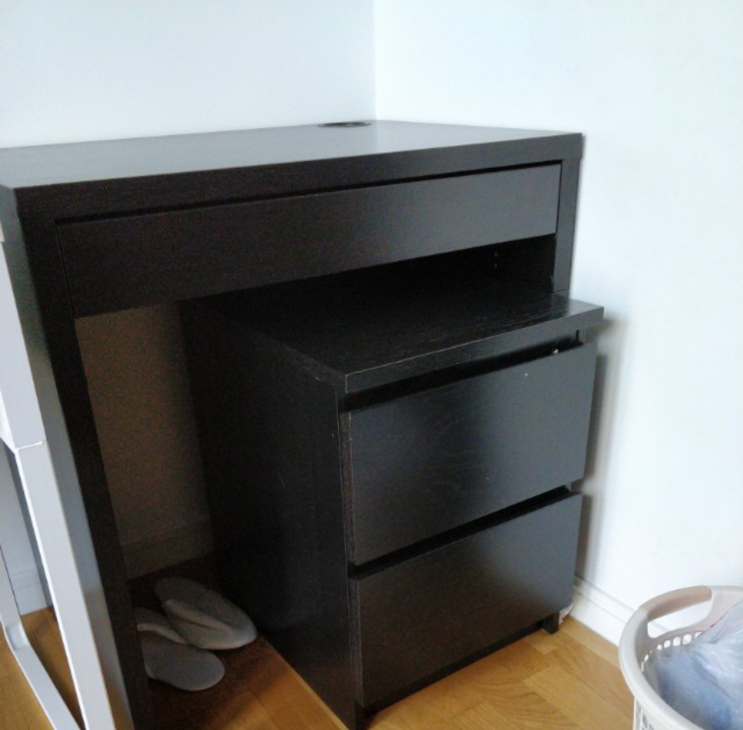 Ikea black brown study table with pedestal drawer, Furniture & Home ...