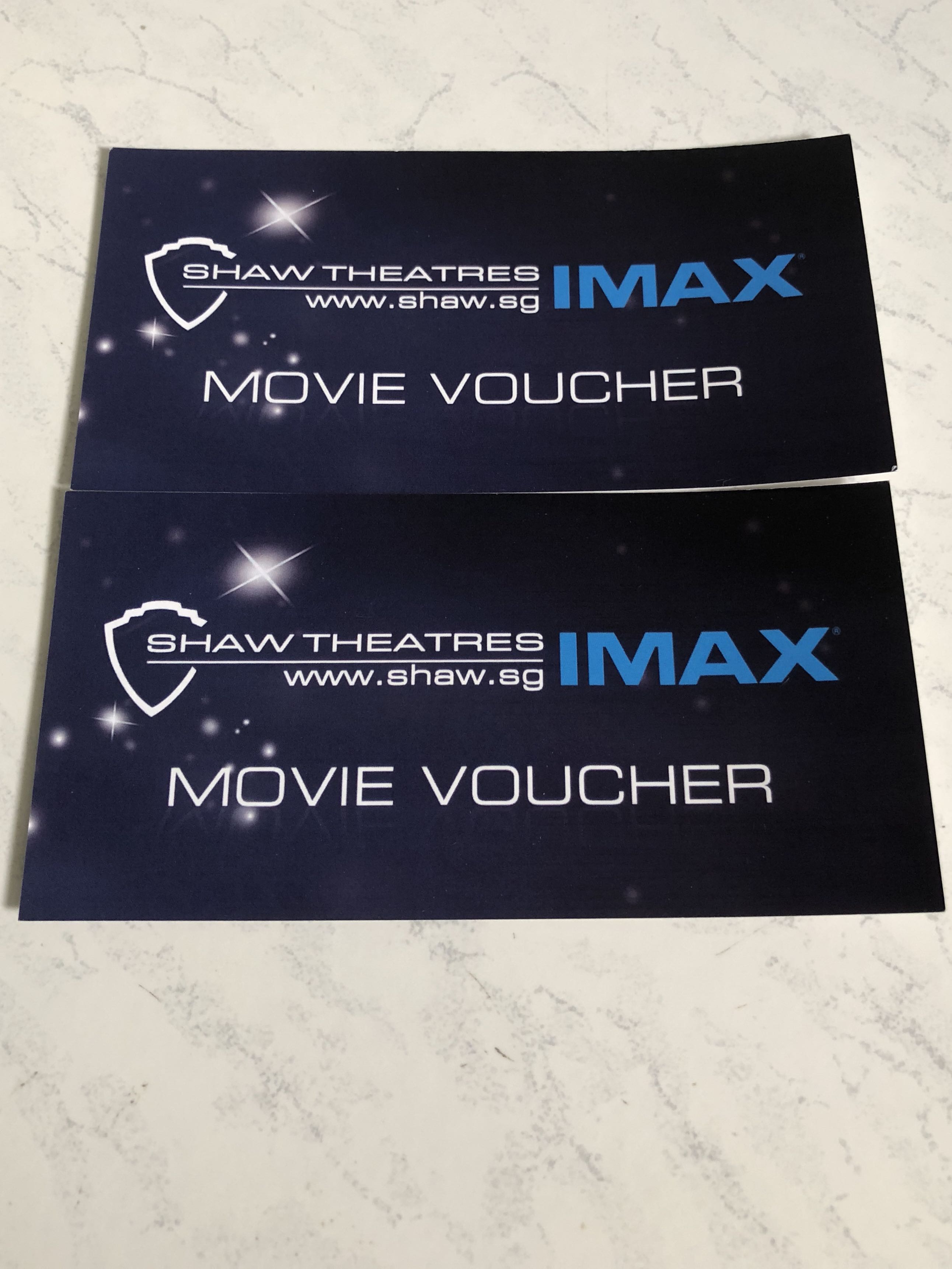Shaw Theatres IMAX movie vouchers x 2 (1 pair), Entertainment, Gift ...