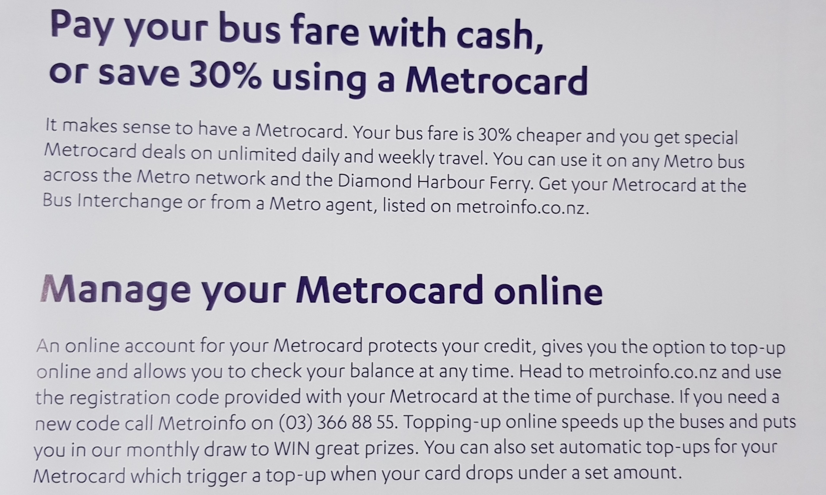 metro card for public transportation in Christchurch, New Zealand ...