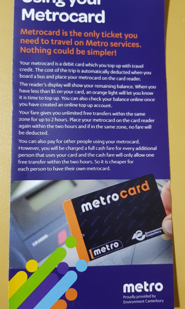 metro card for public transportation in Christchurch, New Zealand ...