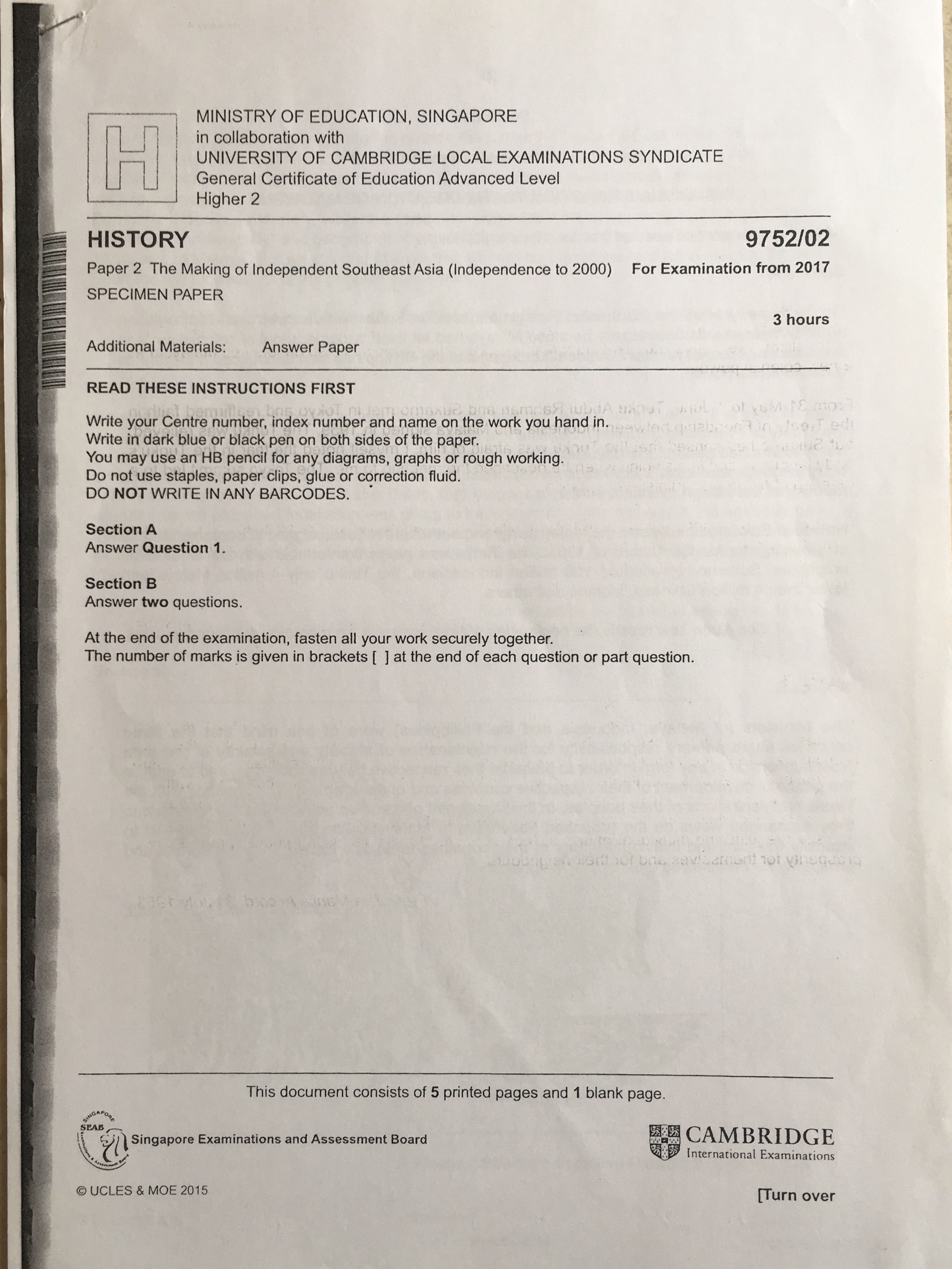 H2 SEA History Specimen Paper (with suggested source analysis), Hobbies ...
