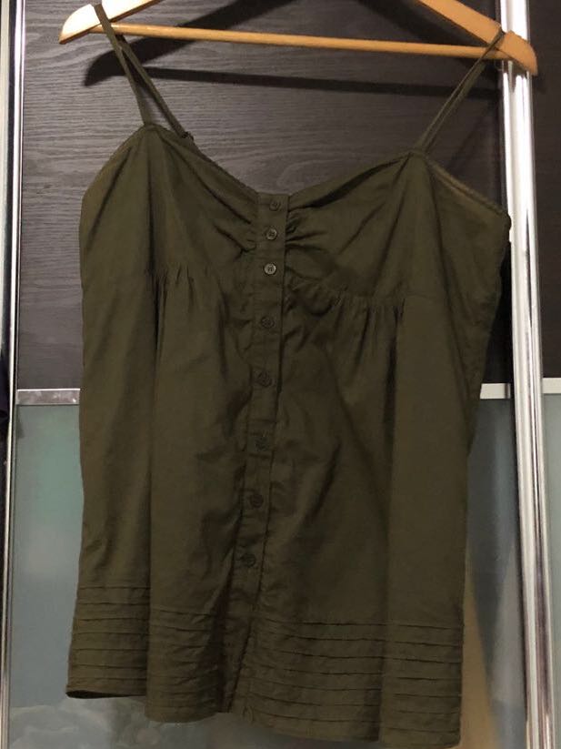 Olive green spaghetti top, Women's Fashion, Tops, Sleeveless on Carousell