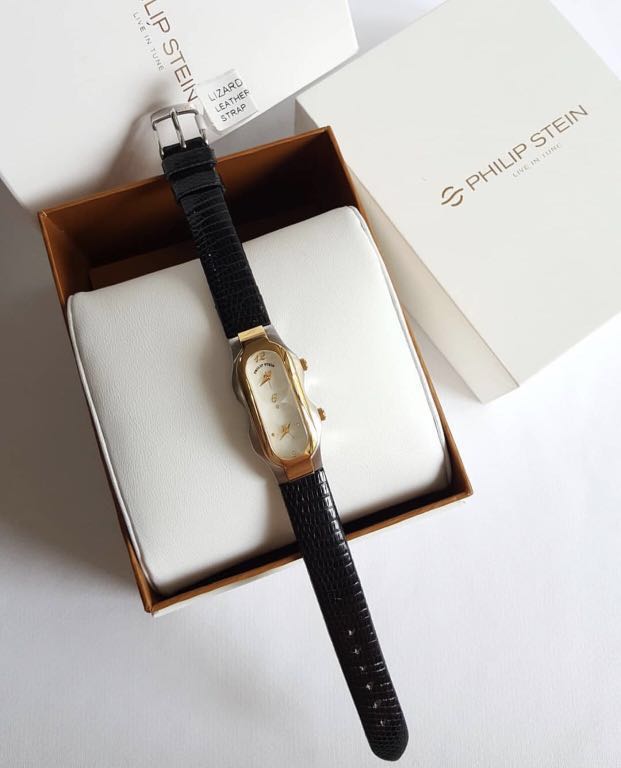 100% Authentic PHILIP STEIN Mini Gold Two Tone Dual Time Women’s Watch ...