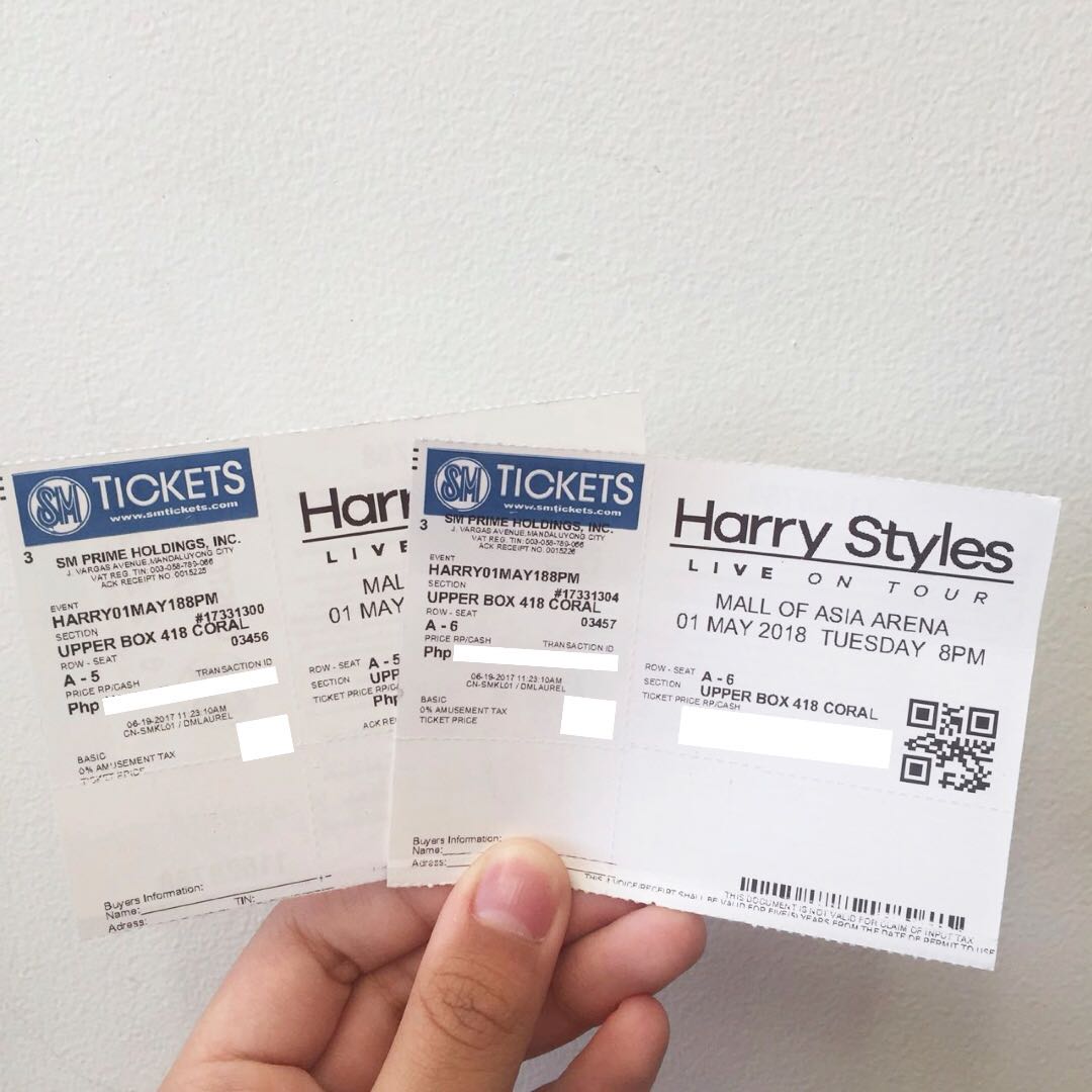Harry Styles Manila: Selling 2 Upper Box Tickets, Tickets & Vouchers ...