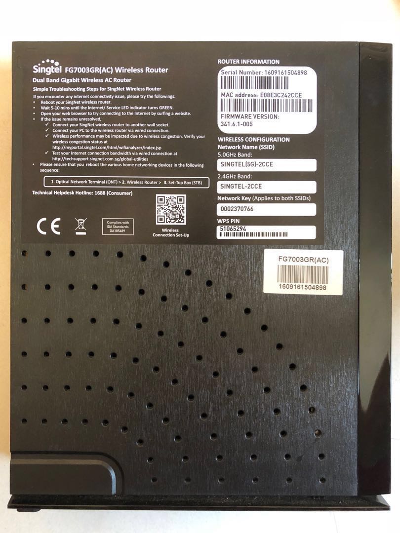Singtel Wireless Router Modem FG7003GR (AC), Computers & Tech, Parts ...