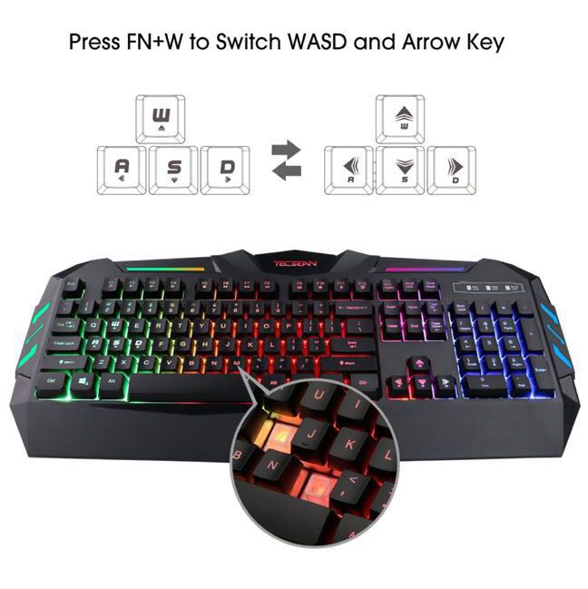 Gaming Keyboard ,TEC.BEAN Rainbow Backlit Wired Office Gaming Keyboard ...