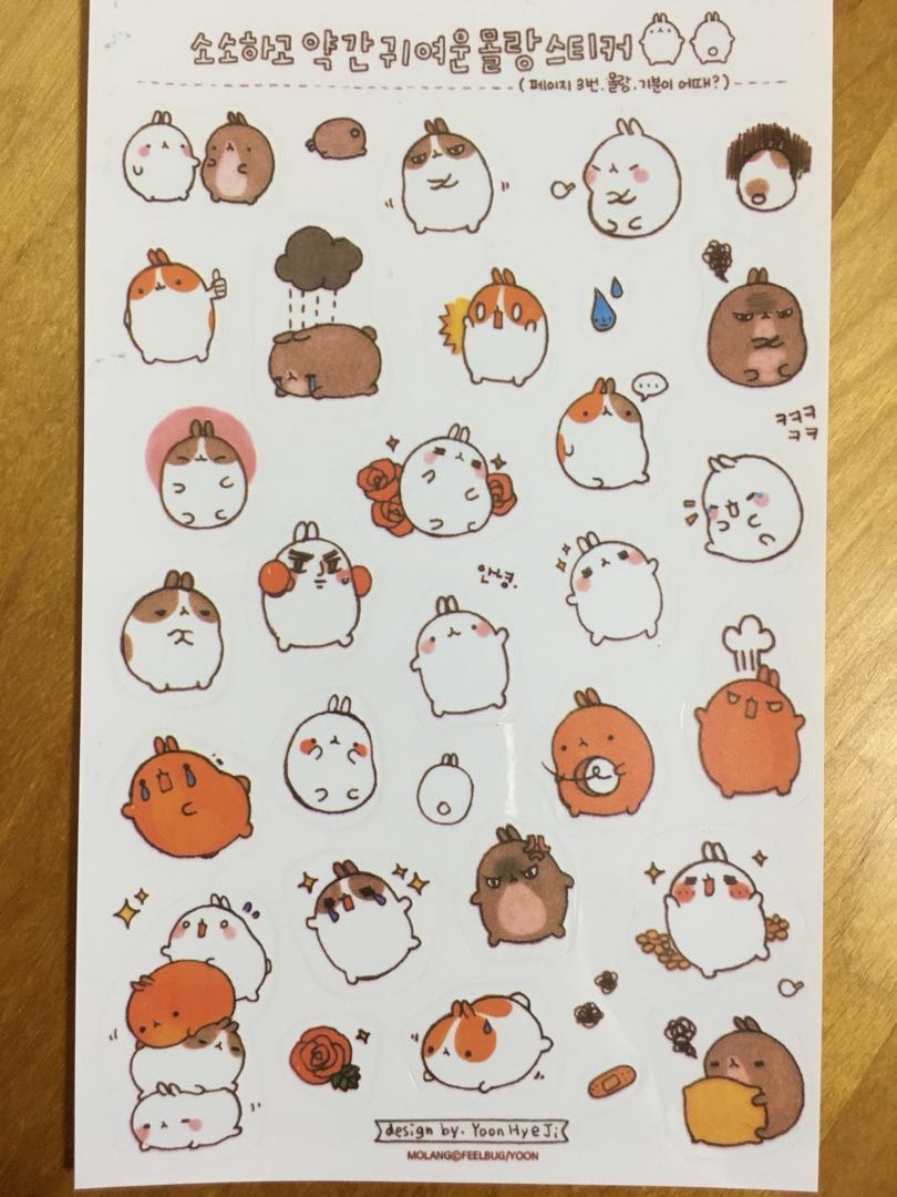 Stickers Molang Cute Korean Rabbit, Hobbies & Toys, Stationery & Craft ...