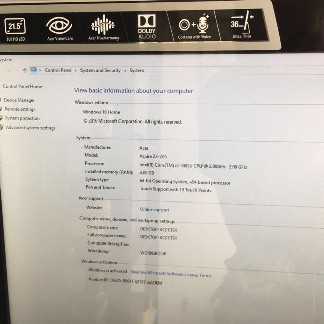 Acer AIO Z3-705 TOUCH Complete w/Box Deal Asap, Computers & Tech ...