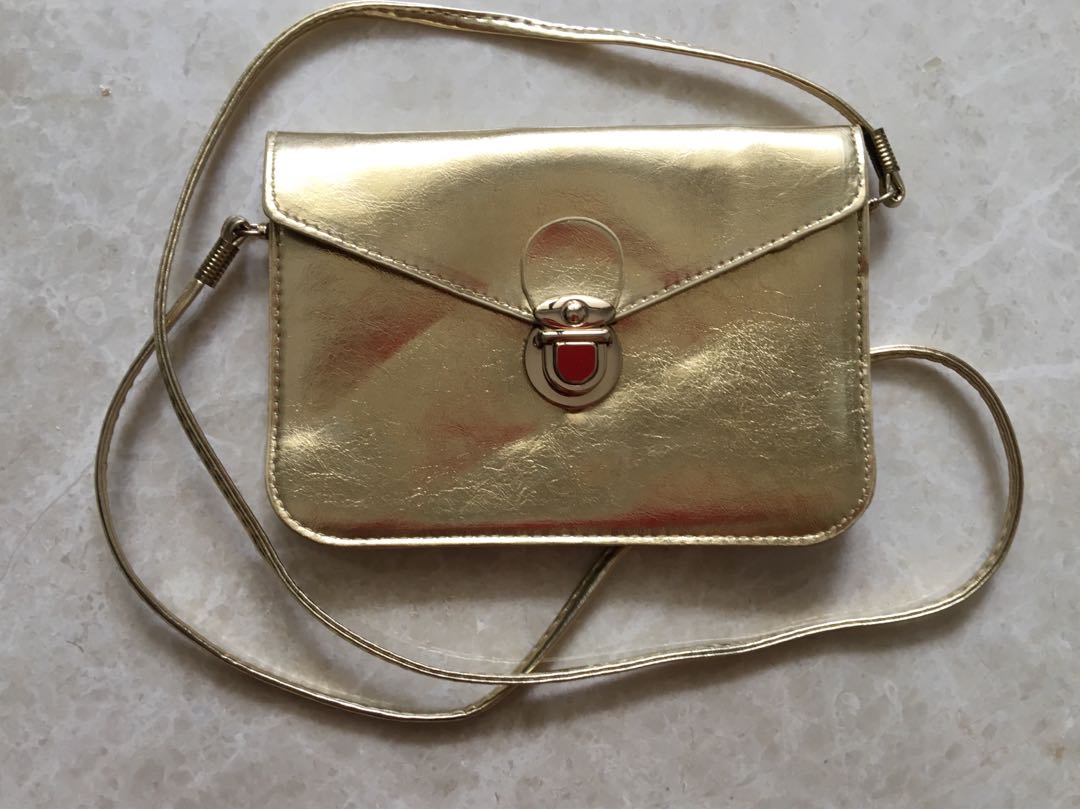 Mini golden sling bag, Women's Fashion, Bags & Wallets, Cross-body Bags ...